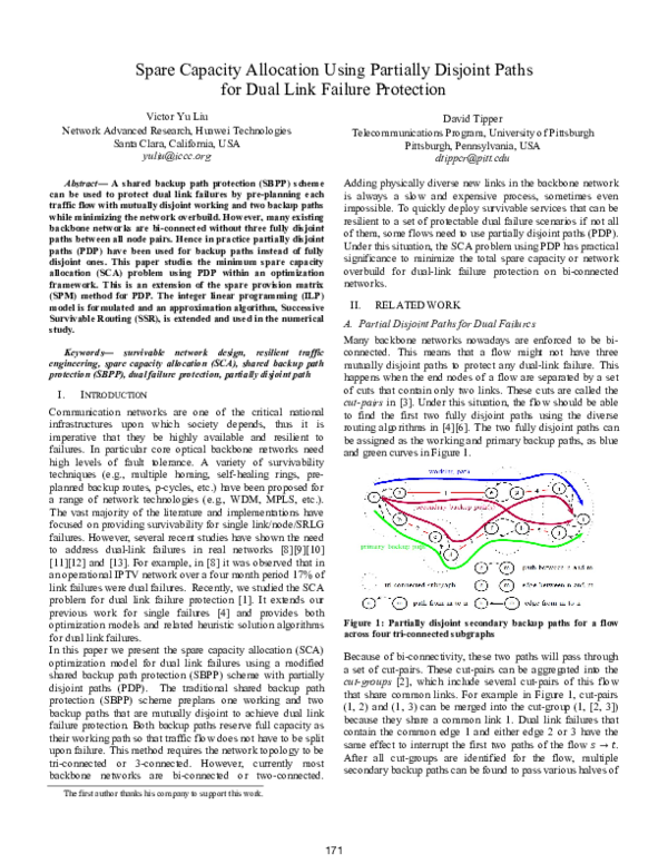 (PDF) Spare capacity allocation using partially disjoint paths for dual ...