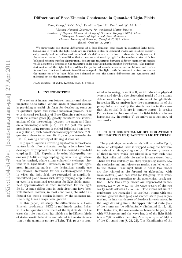(PDF) Diffractions of Bose-Einstein Condensate in Quantized Light Fields