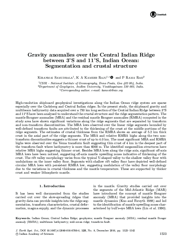 (PDF) Gravity anomalies over the Central Indian Ridge between 3∘S and ...