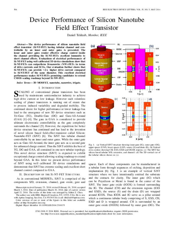 (PDF) Device Performance of Silicon Nanotube Field Effect Transistor