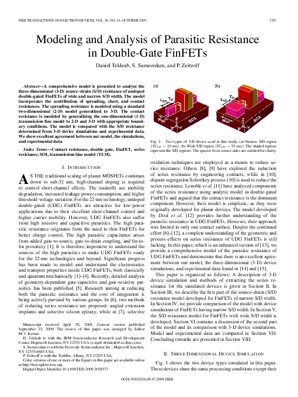 (PDF) Modeling and Analysis of Parasitic Resistance in Double-Gate FinFETs