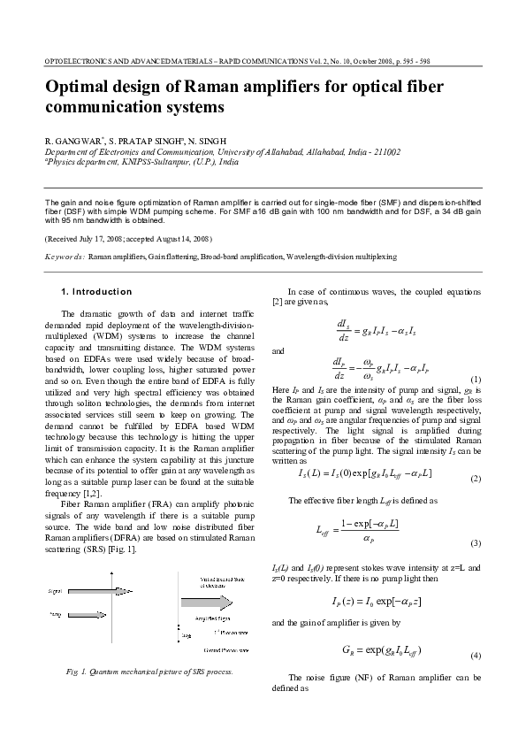 (PDF) Optimal design of Raman amplifiers for optical fiber ...
