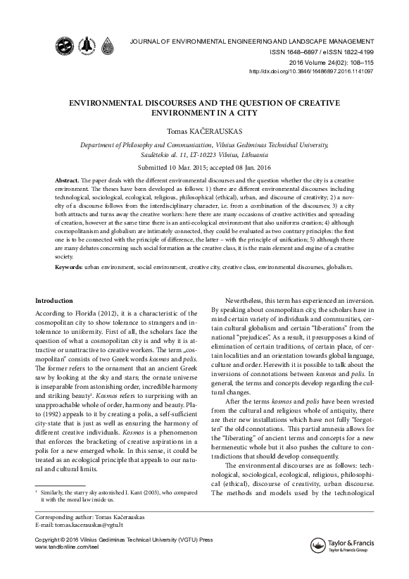 (PDF) Environmental discourses and the question of creative environment ...