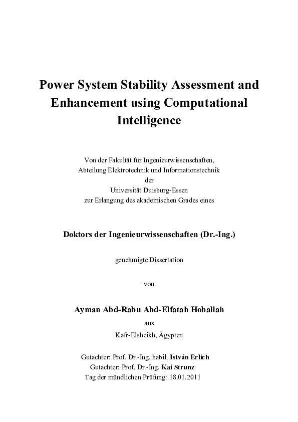 (PDF) Power System Stability Assessment and Enhancement using Computational Intelligence