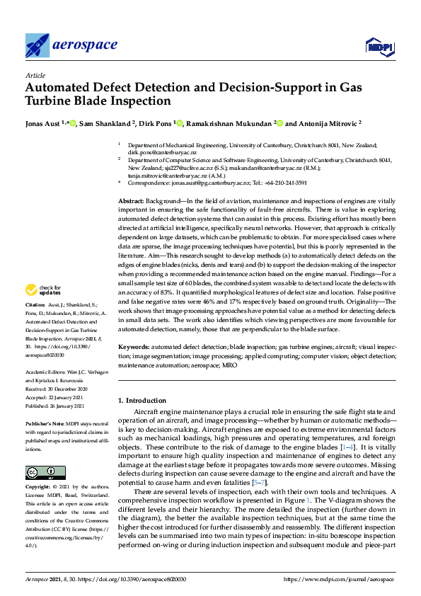 Pdf Automated Defect Detection And Decision Support In Gas Turbine Blade Inspection