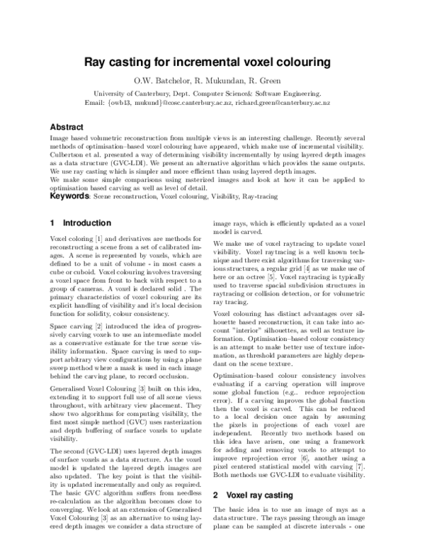 (PDF) Ray casting for incremental voxel colouring