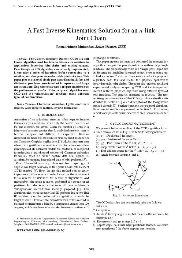 (PDF) A Fast Inverse Kinematics Solution for an n-link joint chain