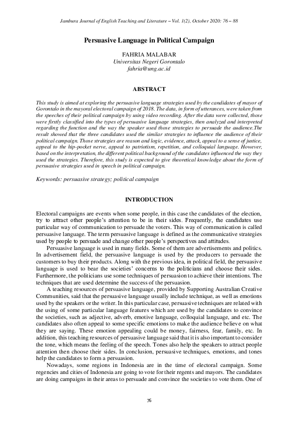 (PDF) Persuasive Language in Political Campaign