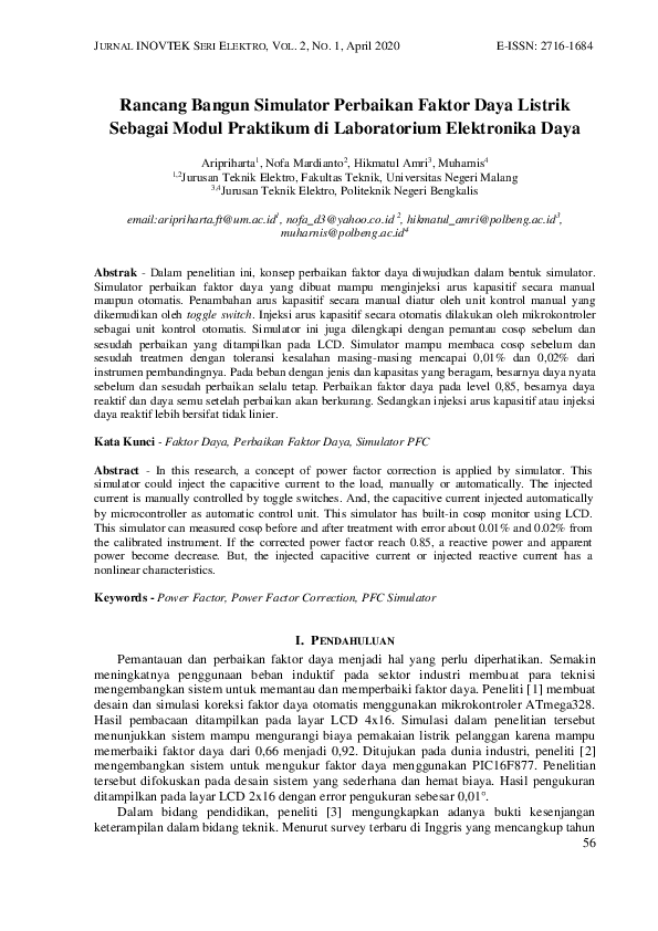 (PDF) Rancang Bangun Simulator Perbaikan Faktor Daya Listrik Sebagai ... (PDF) Rancang Bangun Simulator Perbaikan Faktor Daya Listrik Sebagai ...
