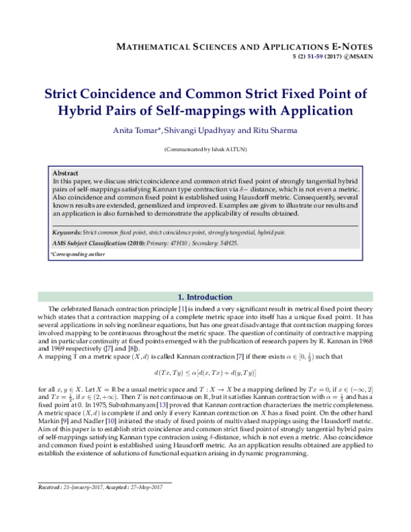 (PDF) Strict Coincidence and Common Strict Fixed Point of Hybrid Pairs of Self-mappings with ...