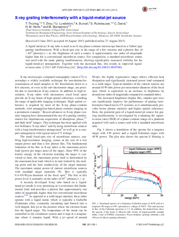 (PDF) X-ray grating interferometry with a liquid-metal-jet source