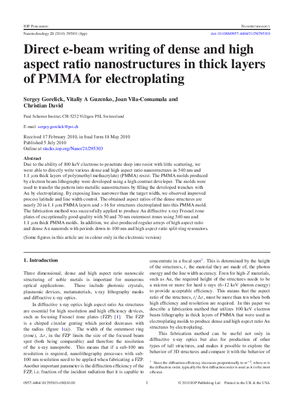 (PDF) Direct e-beam writing of dense and high aspect ratio ...