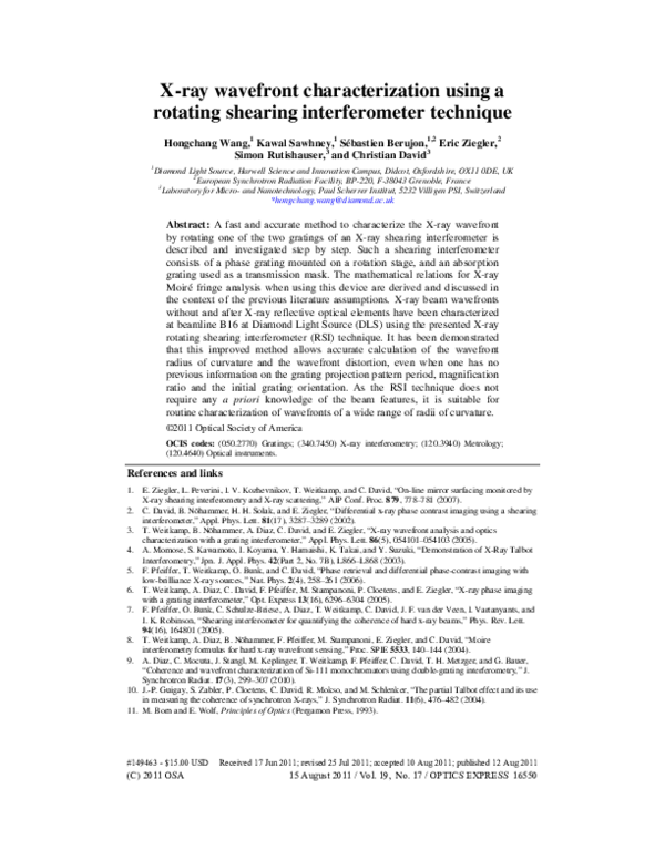 (PDF) X-ray wavefront characterization using a rotating shearing interferometer technique
