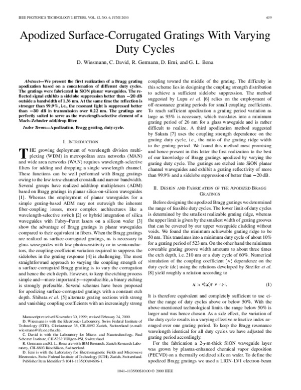 (PDF) Apodized surface-corrugated gratings with varying duty cycles