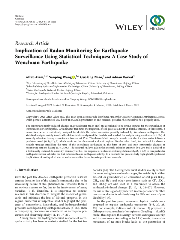 (PDF) Implication of Radon Monitoring for Earthquake Surveillance Using ... (PDF) Implication of Radon Monitoring for Earthquake Surveillance Using ...