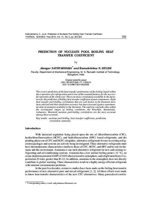 Pdf Prediction Of Nucleate Pool Boiling Heat Transfer Coefficient