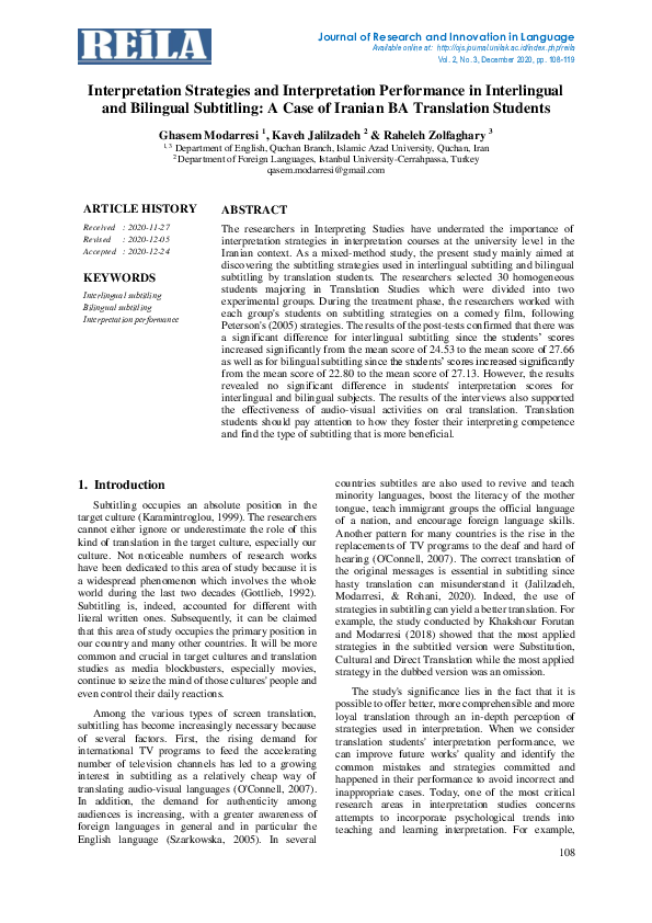 (PDF) Interpretation Strategies and Interpretation Performance in ...