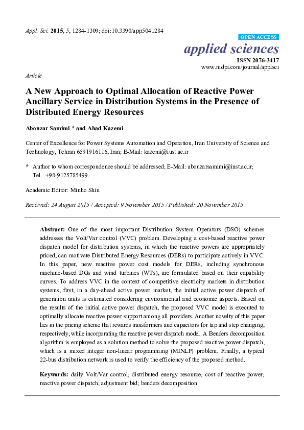 A New Approach To Optimal Allocation Of Reactive Power Ancillary Service In Distribution Systems
