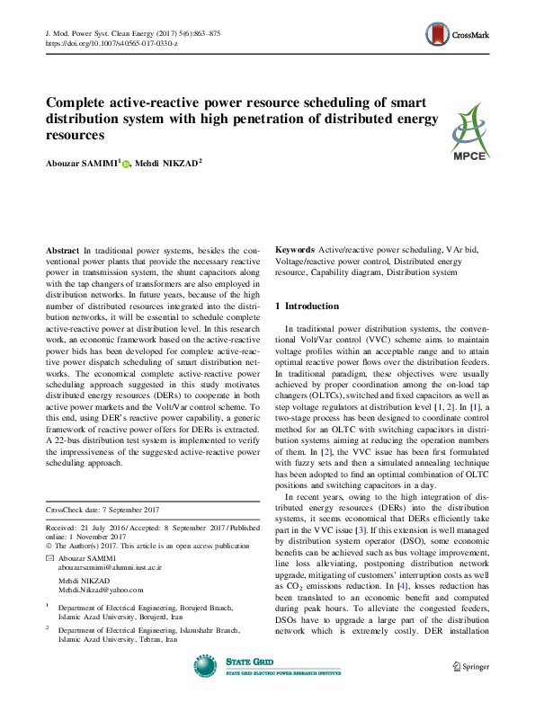 (PDF) Complete active-reactive power resource scheduling of smart distribution system with high ...