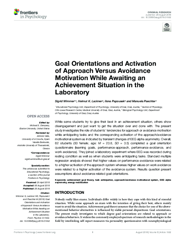 (PDF) Goal Orientations and Activation of Approach Versus Avoidance ...