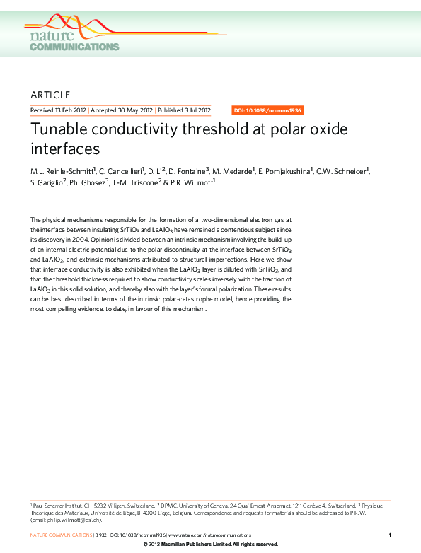 (PDF) Tunable conductivity threshold at polar oxide interfaces