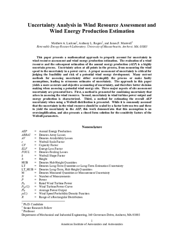 (PDF) Uncertainty analysis in wind resource assessment and wind energy ...