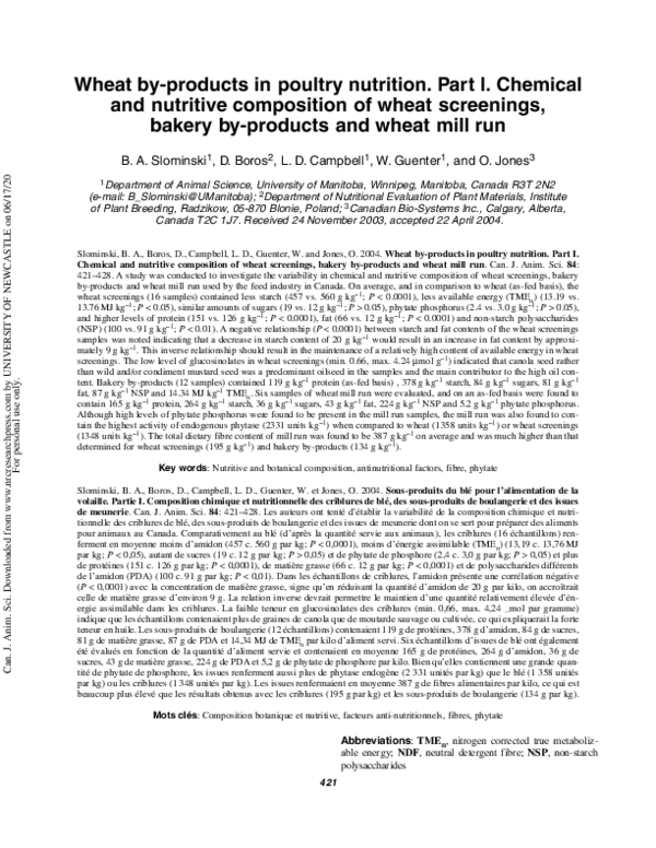 (PDF) Wheat by-products in poultry nutrition. Part I. Chemical and ...