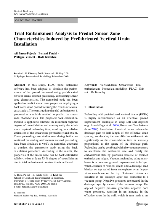 (PDF) Trial Embankment Analysis to Predict Smear Zone Characteristics ...