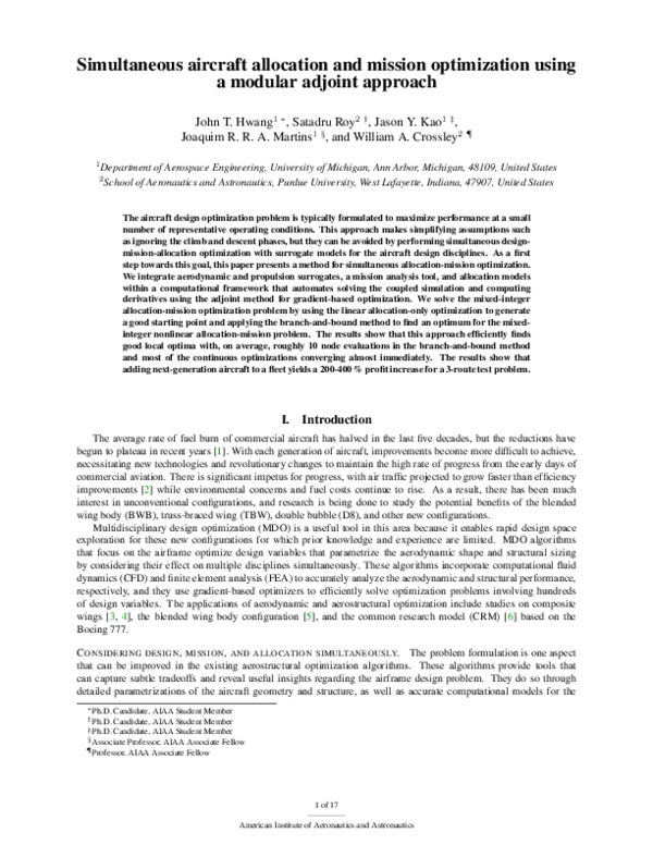 Pdf Simultaneous Aircraft Allocation And Mission Optimization Using A