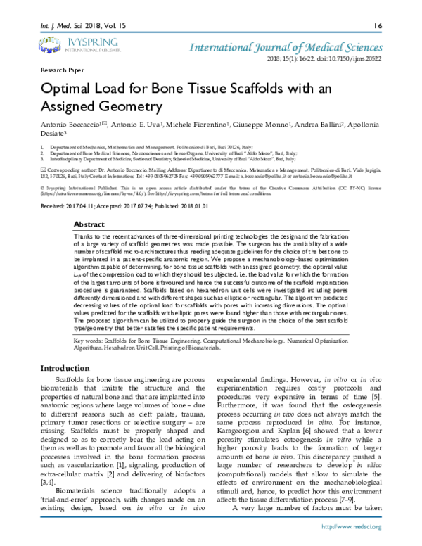 (PDF) Optimal Load for Bone Tissue Scaffolds with an Assigned Geometry
