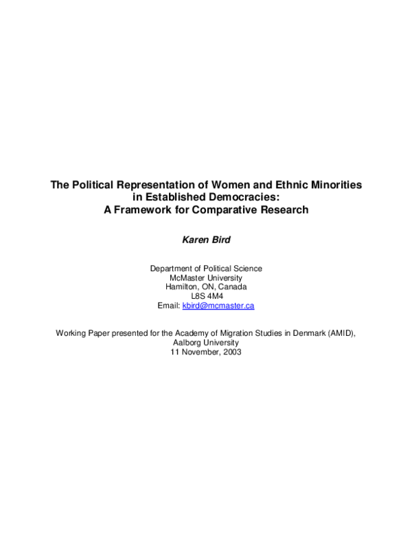 (PDF) The Political Representation of Women and Ethnic Minorities in Established Democracies: A ...