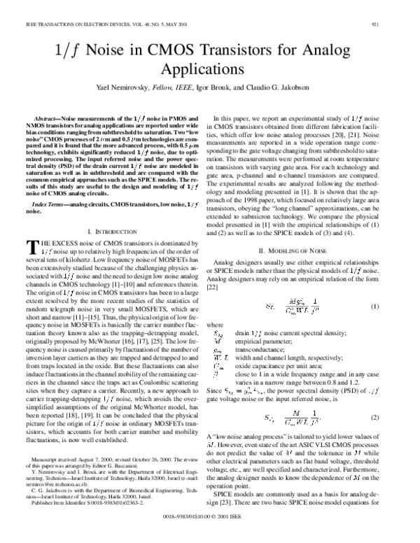 (PDF) 1/f noise in CMOS transistors for analog applications