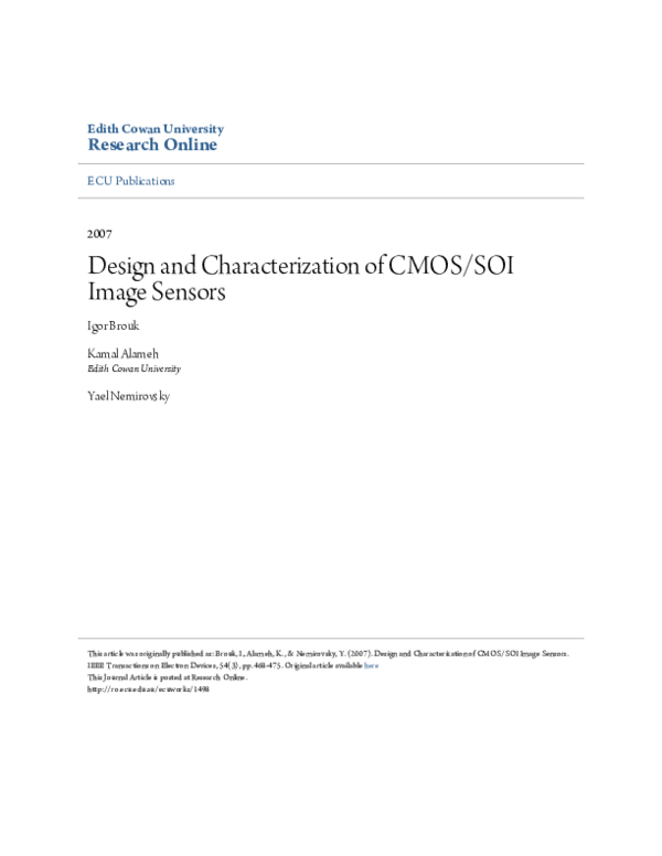 (PDF) Design and Characterization of CMOS/SOI Image Sensors