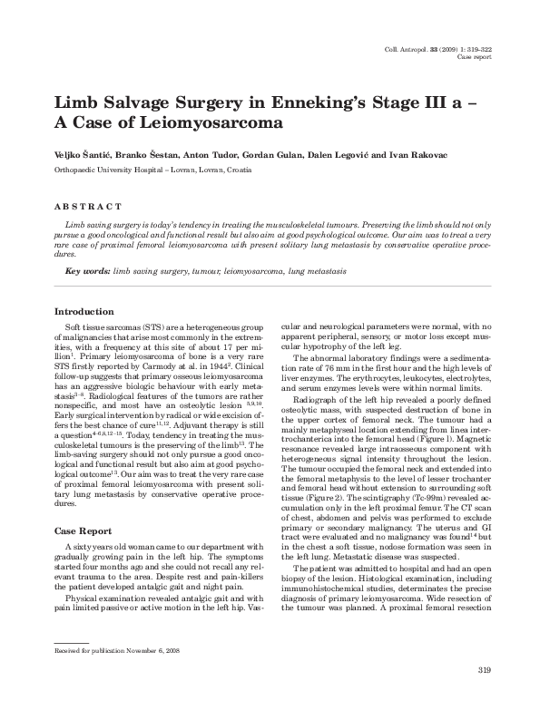 (PDF) Limb Salvage Surgery in Enneking's Stage III a : A Case of ...