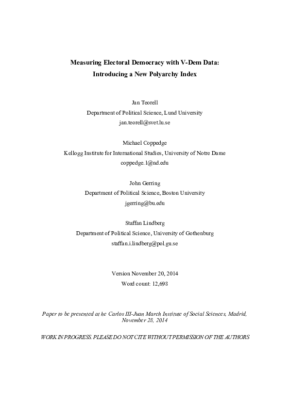 (PDF) Measuring Electoral Democracy with V-Dem Data: Introducing a New Polyarchy Index