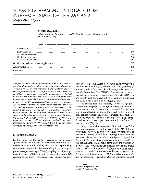 (PDF) Is particle beam an up-to-date LC-MS interface? State of the art ...