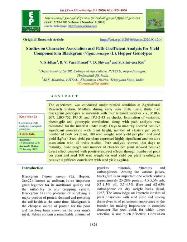 (PDF) Studies on Character Association and Path Coefficient Analysis for Yield Components in ...