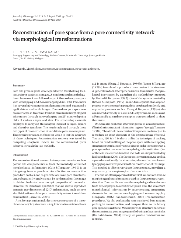 (PDF) Reconstructing Sandstone Pore Space via Morphological Methods
