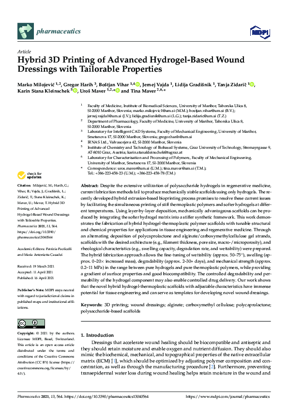 (PDF) Hybrid 3D Printing of Advanced Hydrogel-Based Wound Dressings ...