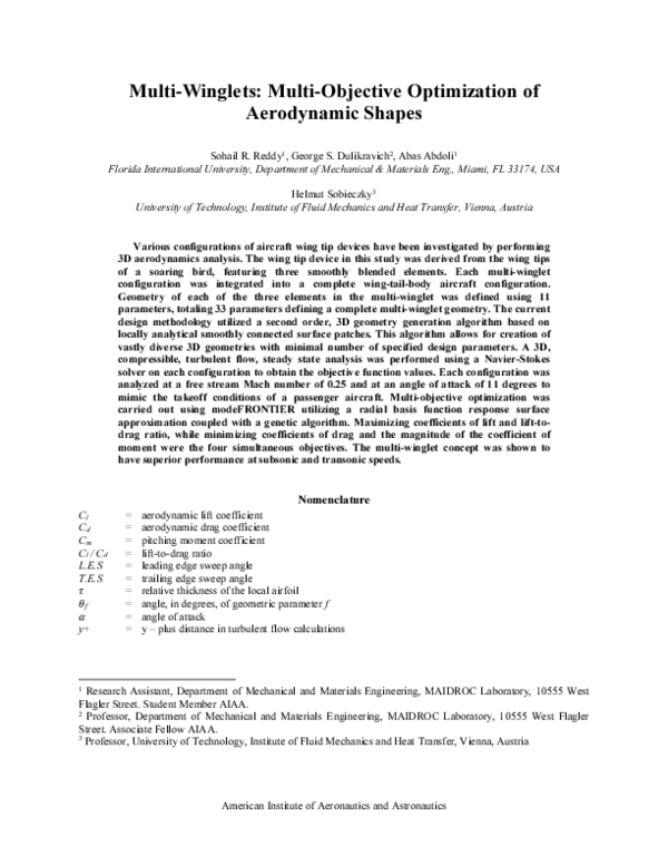 (PDF) Multi-Winglets: Multi-Objective Optimization of Aerodynamic Shapes