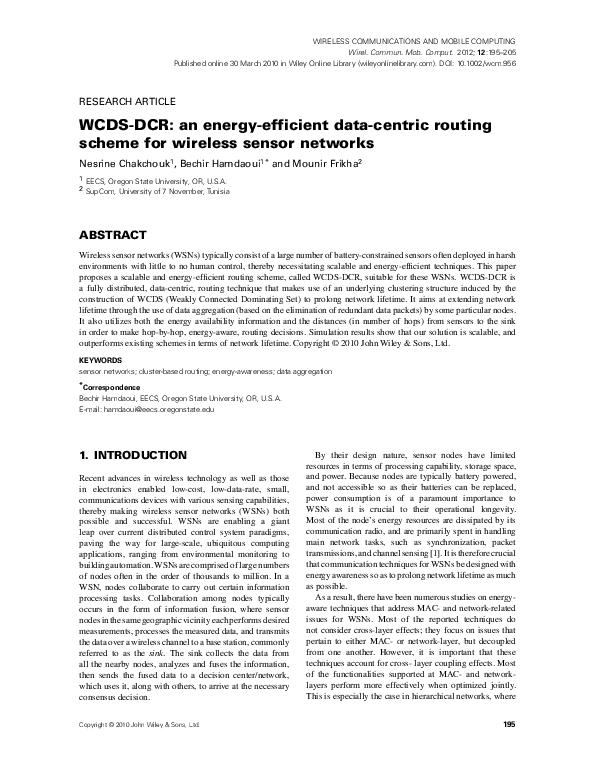 (PDF) WCDS-DCR: an energy-efficient data-centric routing scheme for wireless sensor networks