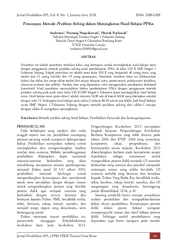 (PDF) Penerapan Metode Problem Solving dalam Meningkatan Hasil Belajar PPKn (PDF) Penerapan Metode Problem Solving dalam Meningkatan Hasil Belajar PPKn