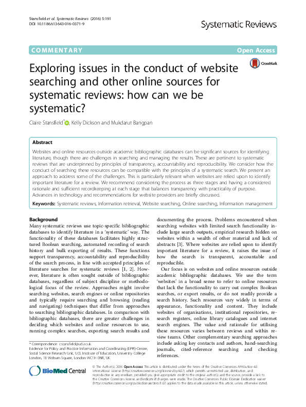 (PDF) Exploring issues in the conduct of website searching and other ...