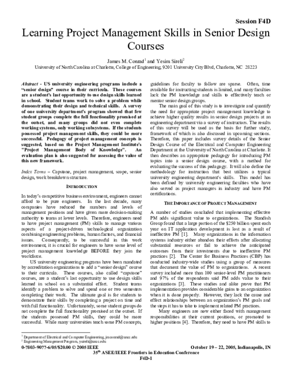 (PDF) Learning project management skills in senior design courses
