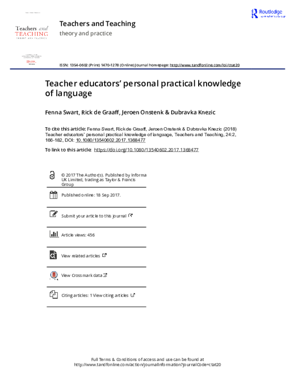 (PDF) Teacher educators’ personal practical knowledge of language