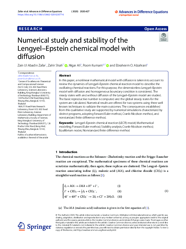 (PDF) Numerical study and stability of the Lengyel–Epstein chemical ...