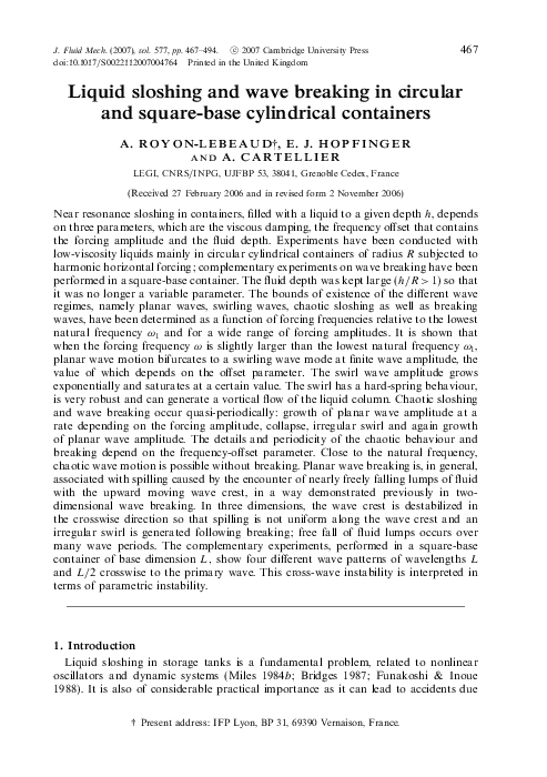 (PDF) Liquid sloshing and wave breaking in circular and square-base cylindrical containers