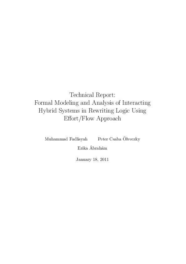 Technical Report Formal Modeling And Analysis Of Interacting Hybrid Systems In Rewriting Logic