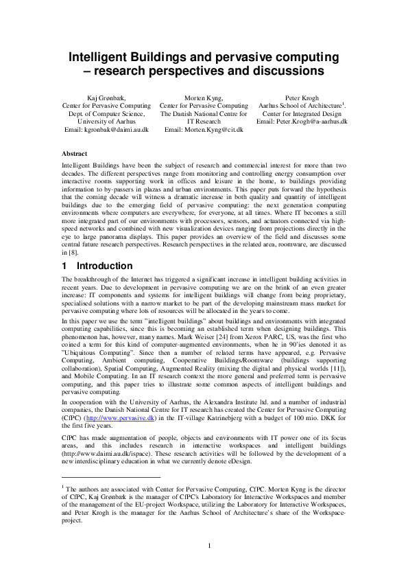(PDF) Intelligent Buildings and pervasive computing-research perspectives and discussions
