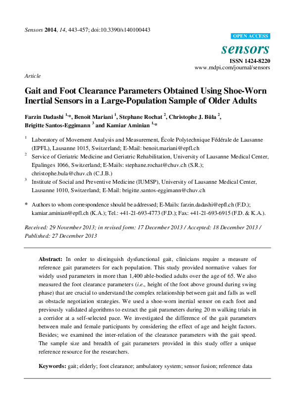 (PDF) Gait and Foot Clearance Parameters Obtained Using Shoe-Worn Inertial Sensors in a Large ...